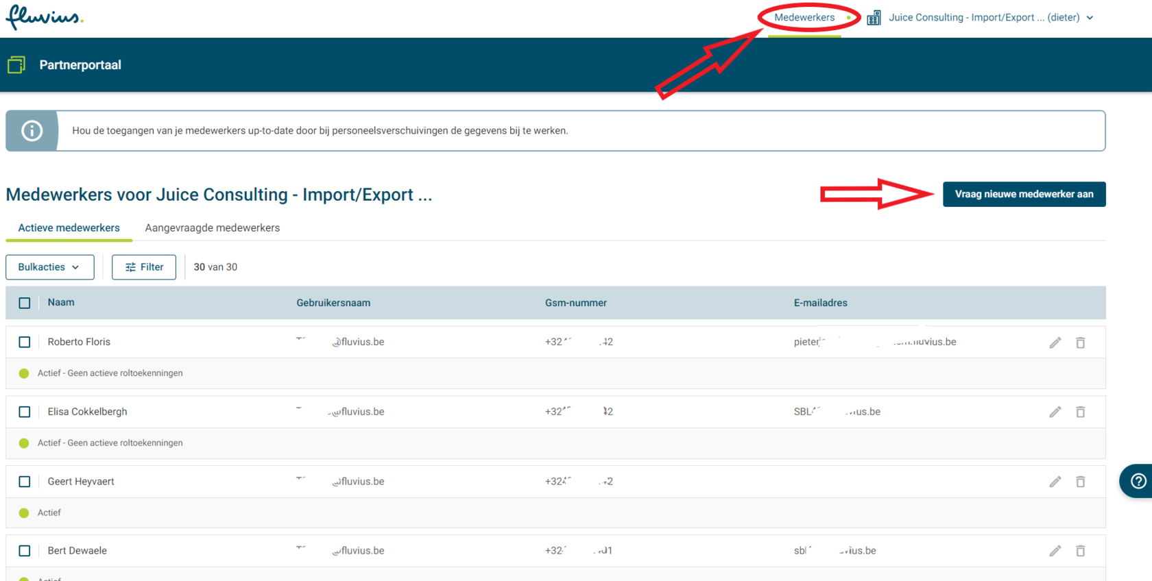 Handleiding meerdere medewerkers aanvragen via CSV | Fluvius
